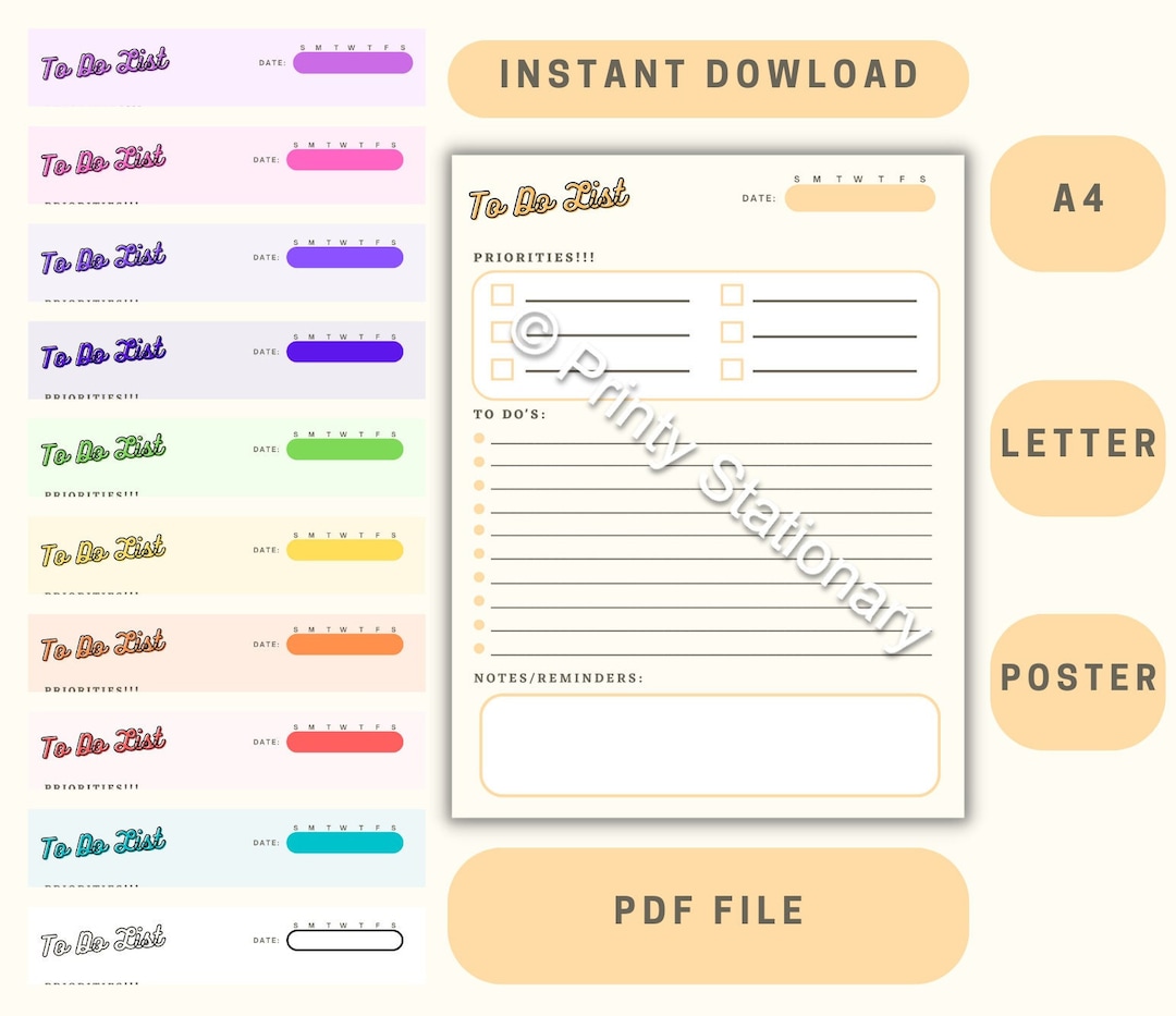 Printable To-do List | Daily, Weekly Planner Checklist | A4, US Letter ...