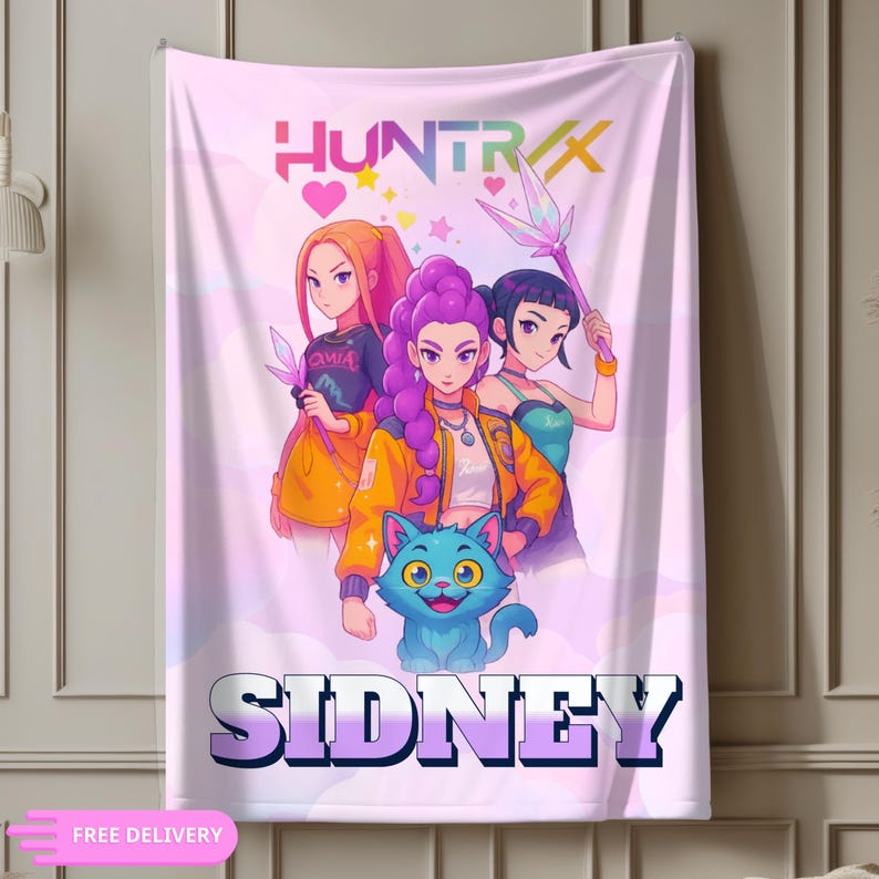 Blanket With Huntrix Theme, K-pop Demon, Huntrix Blanket Gift, Pink ...
