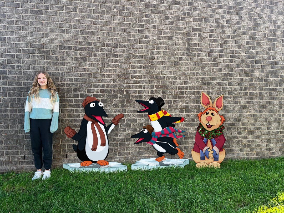 Puppets Christmas Carol Ice Skating Penguins and Bunny Just About 4ft ...