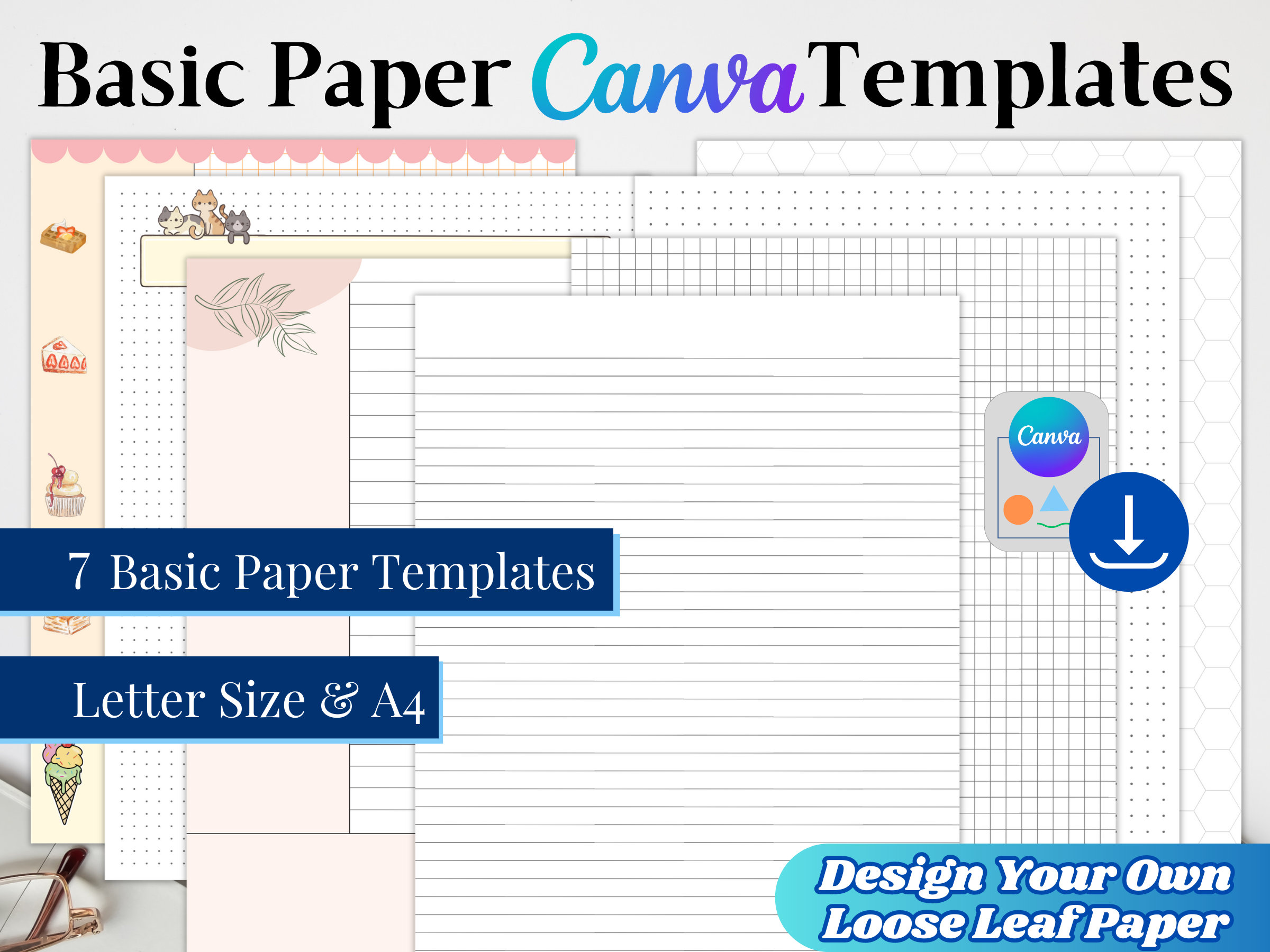 7 Basic Paper Canva Templates | Design Your Own Loose Leaf Notebook ...