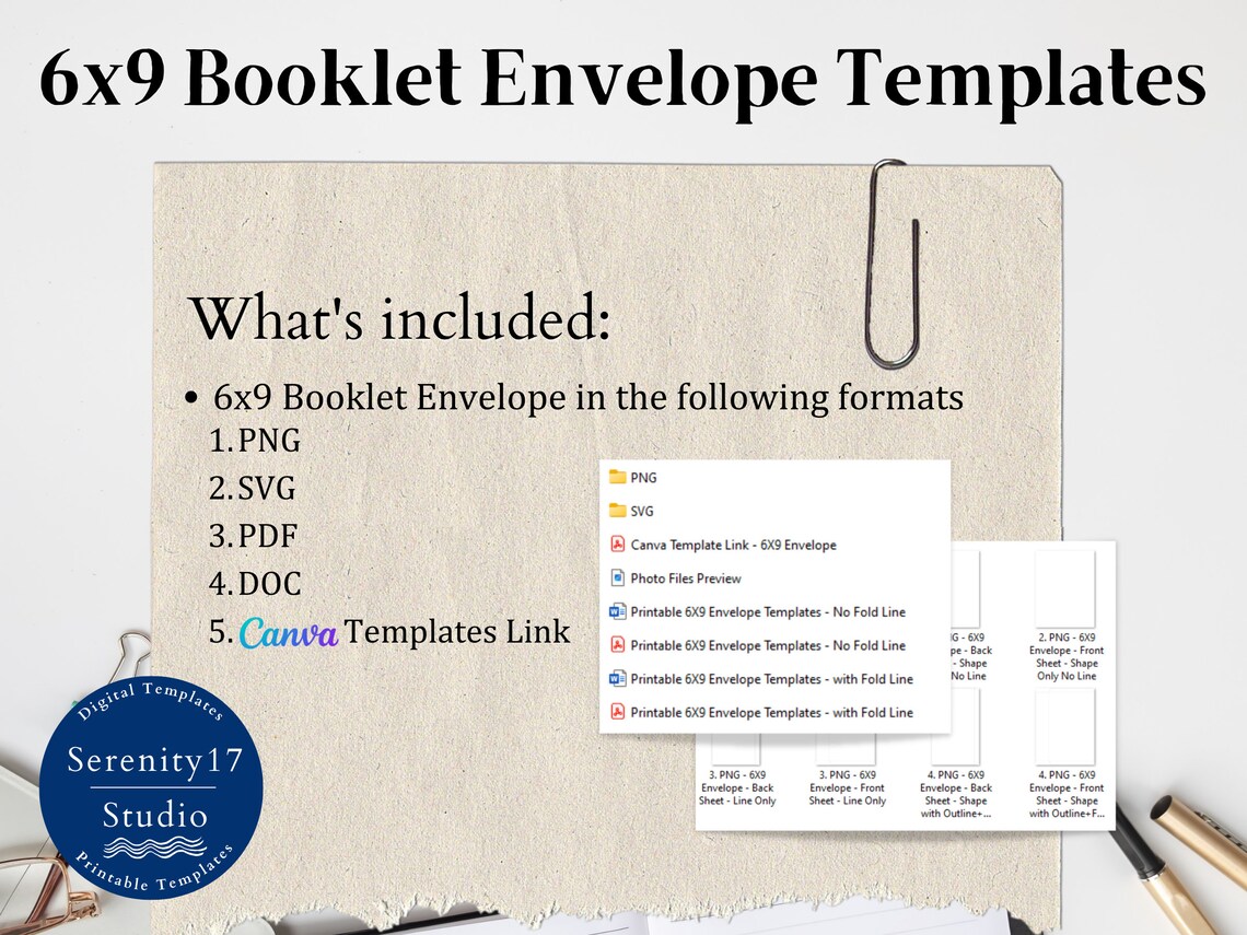6x9 Booklet Envelope Printable Canva Templates + Png Svg Pdf Doc ...