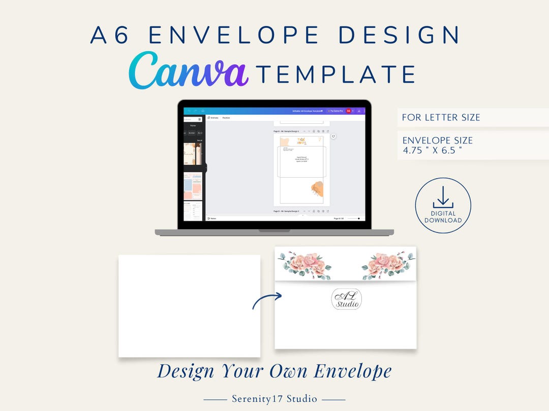 A6 Envelope Custom Design Canva Template 4.75''x6.5'' | Editable ...