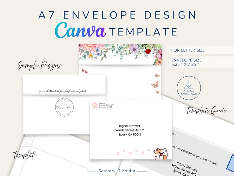 A7 Envelope Custom Design Canva Template 5.25''x7.25'' | Editable ...