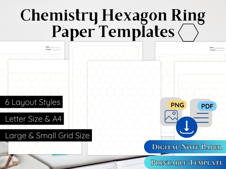 Organic Chemistry Hexagon Printable Templates Digital Note Paper ...