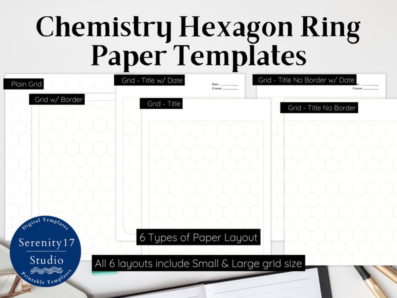 Organic Chemistry Hexagon Printable Templates Digital Note Paper ...