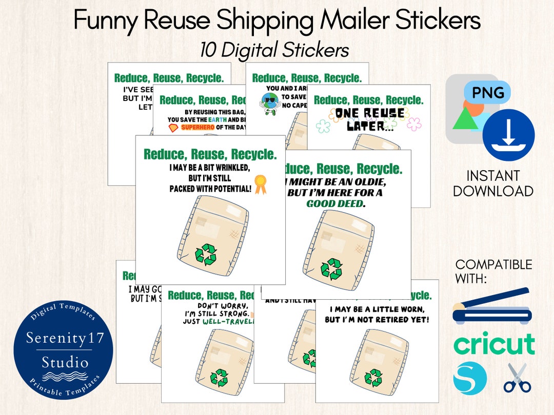 Fun Reuse Shipping Mailer Printable Stickers Digital Sticker for Small ...