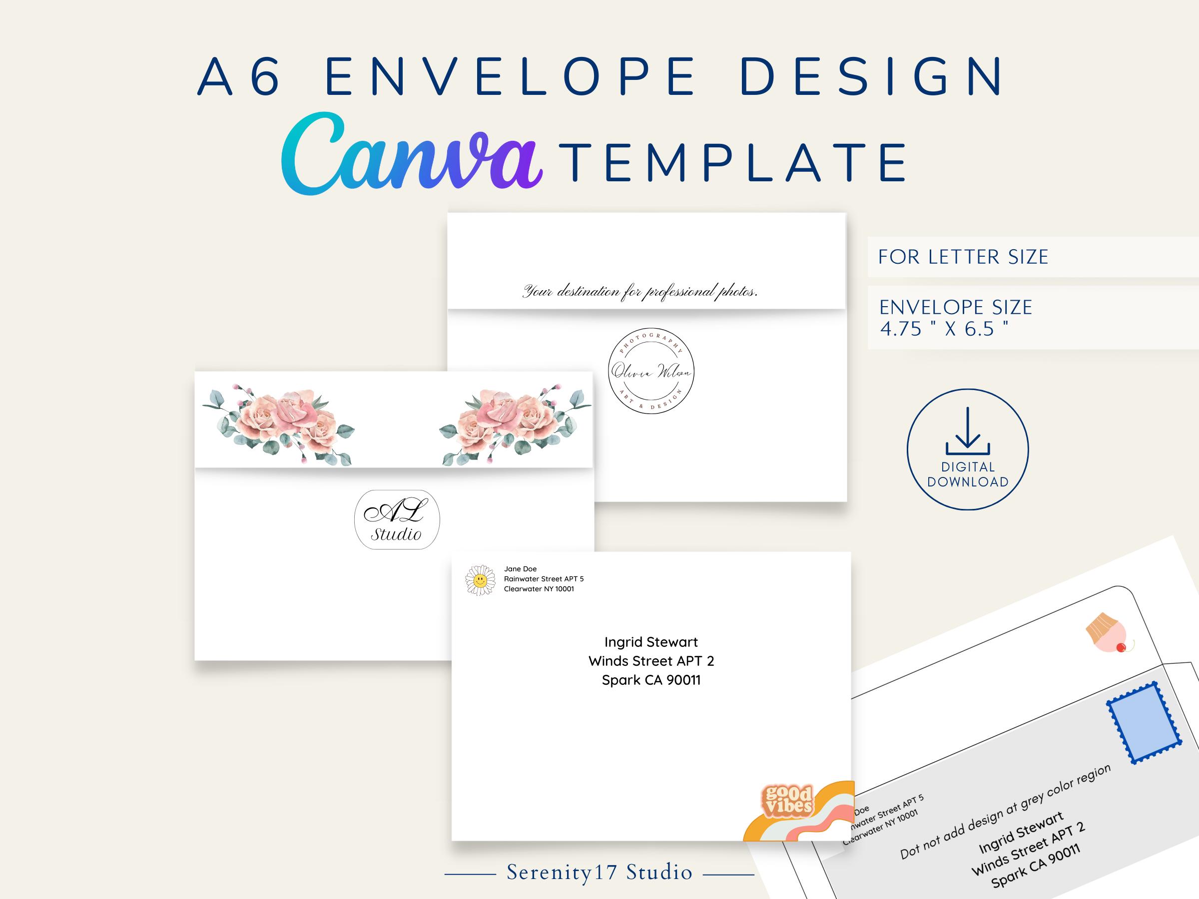 A6 Envelope Custom Design Canva Template 4.75''x6.5'' | Editable ...