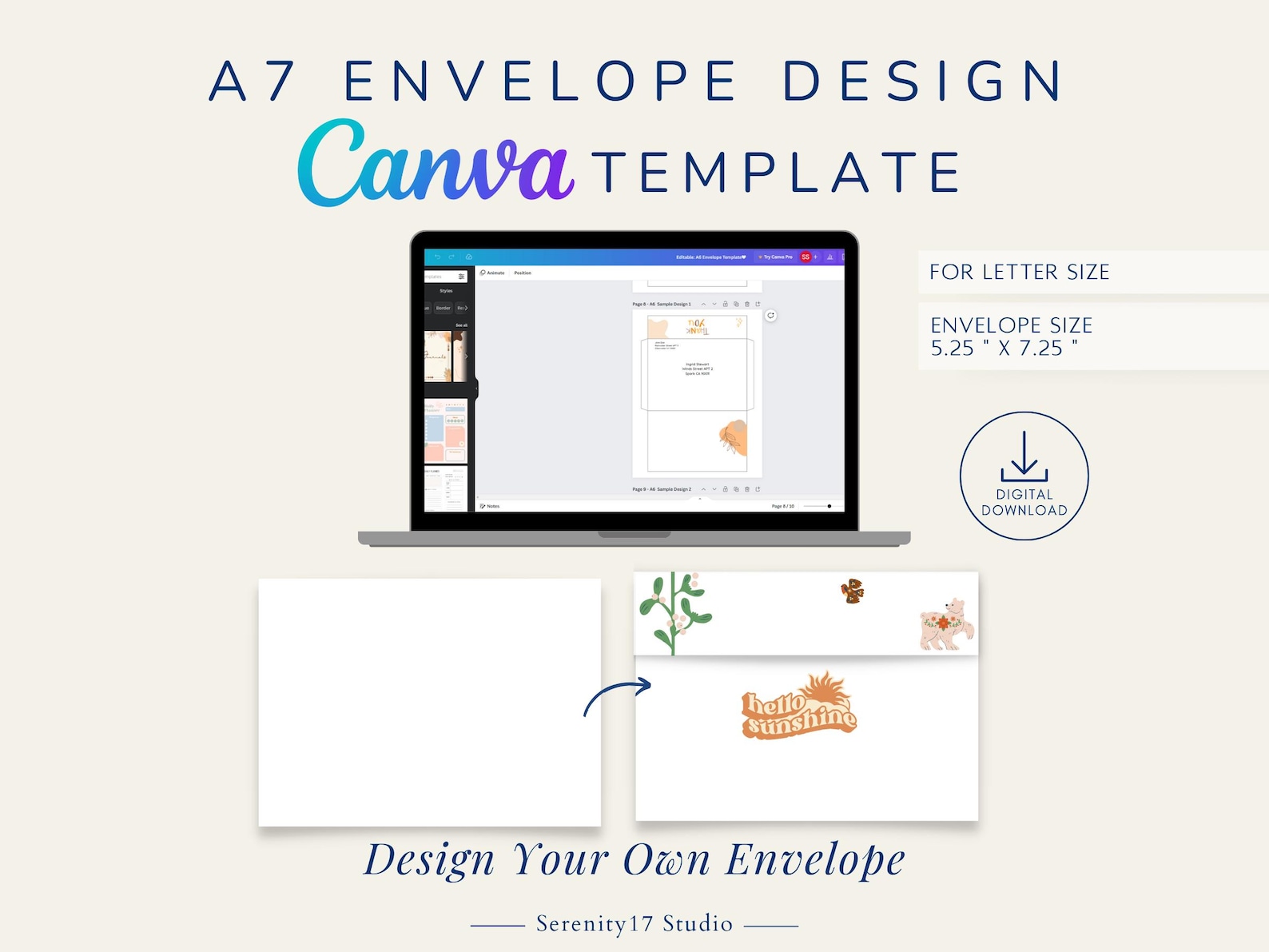 A7 Envelope Custom Design Canva Template 5.25''x7.25'' | Editable ...