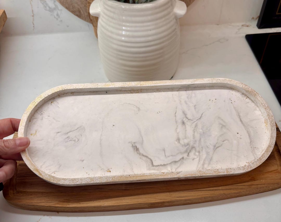 Handmade Large Resincrete Tray With Gold Leaf, Marble Effect Decorative ...