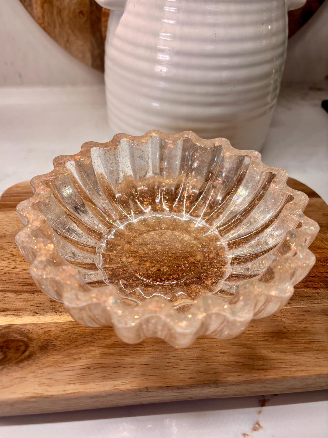 Handmade Resin Fluted Bowl, Glitter Trinket Dish, Sparkly Jewellery ...