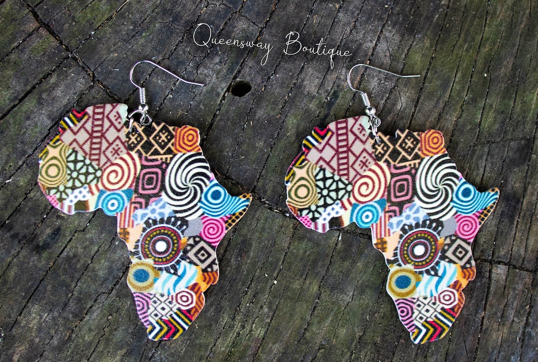 Africa Shaped Earrings, Colorful, Queen, Lightweight, Jungle Earrings ...