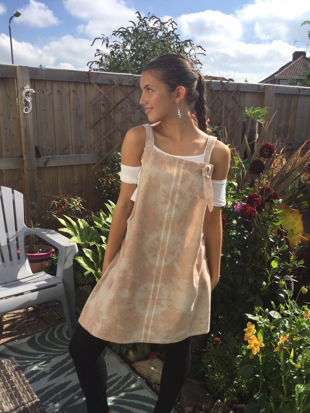 Linen Crossover Back Apron, Gardening Apron, Tie Dye Linen Cross Back ...