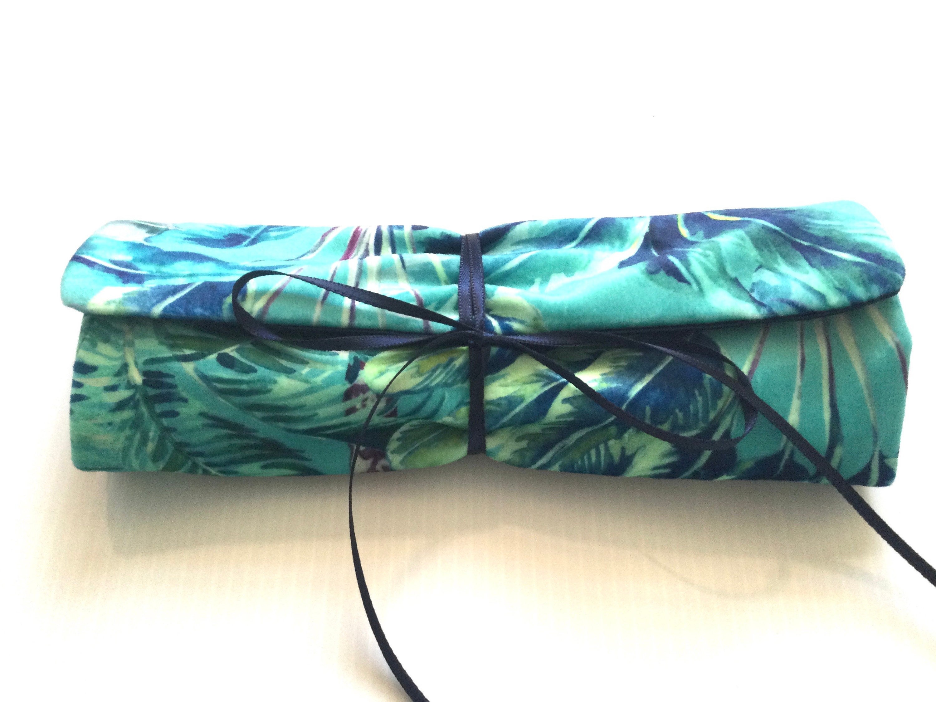 Luxury Velvet Jewellery Wrap, Tropical Print Velvet Jewelry Roll ...