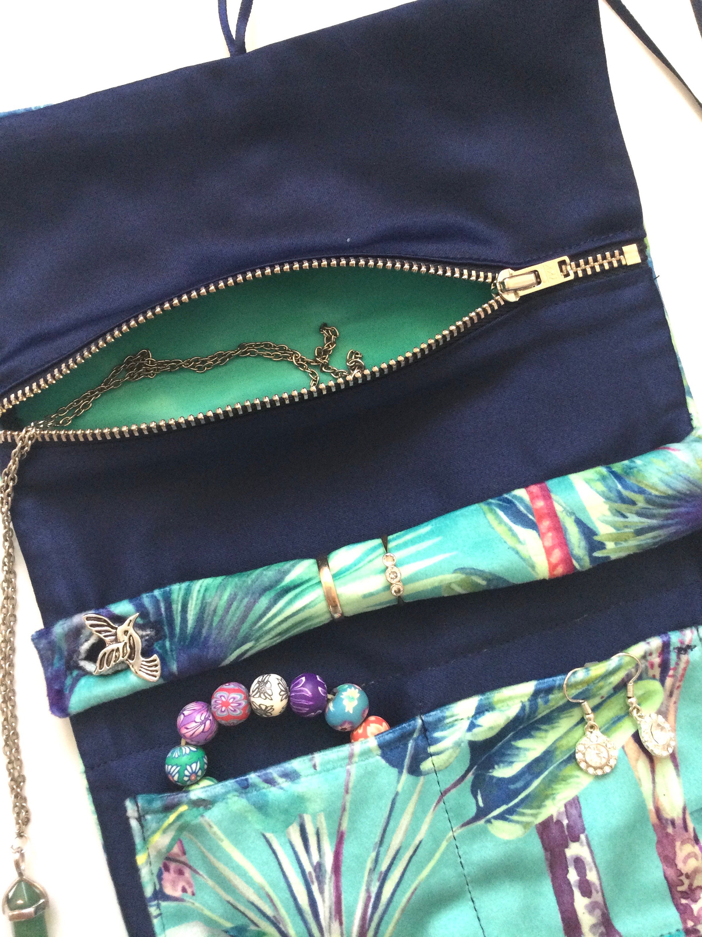 Luxury Velvet Jewellery Wrap, Tropical Print Velvet Jewelry Roll ...