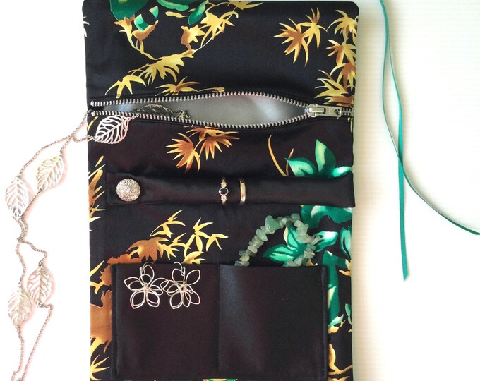 Luxury Pure Silk Satin Jewellery Wrap, Botanical Print Silk Jewelry ...