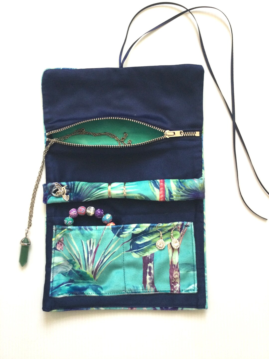 Luxury Velvet Jewellery Wrap, Tropical Print Velvet Jewelry Roll ...