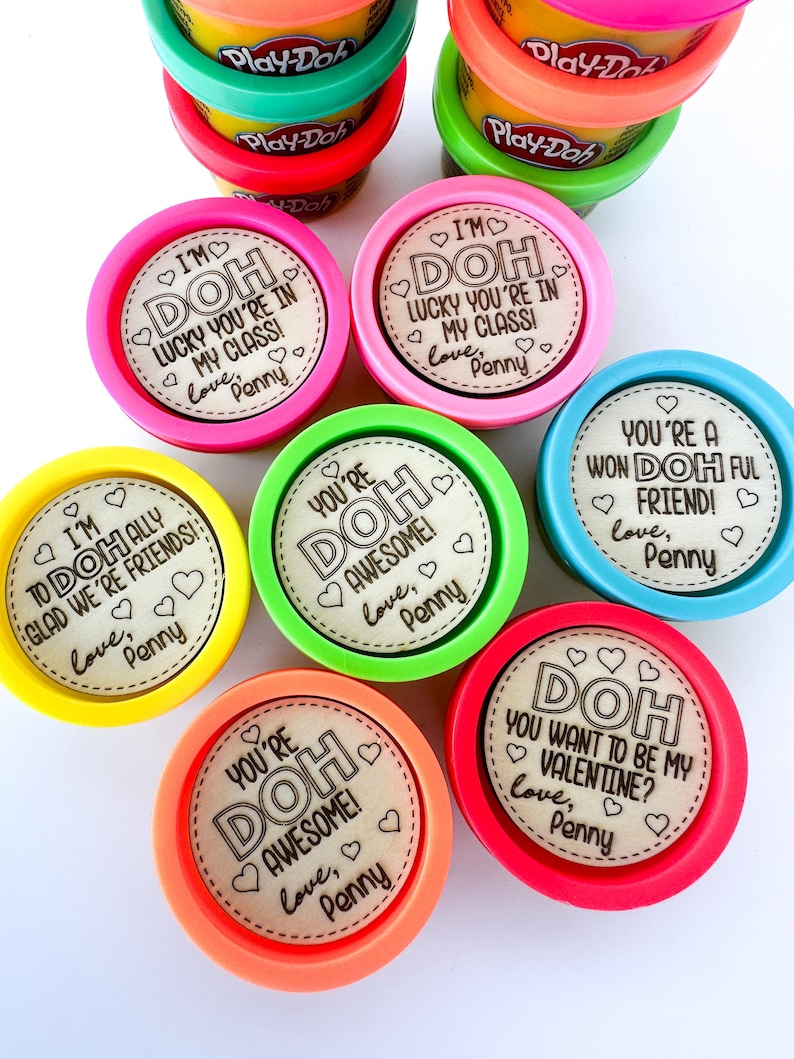 Personalized Play-doh Valentines | Engraved Wooden Tag, Non-candy - Etsy