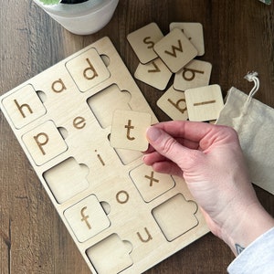 Wood Word Building Board | CVC Spelling Board | Wooden Letter Tiles ...
