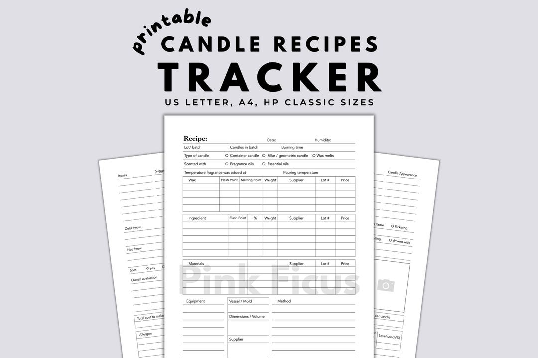 Printable Candle Recipes Tracker for Hobbyists and Professionals to ...