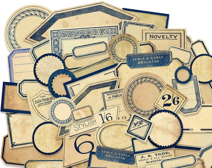 Antique Apothecary Blank Labels, French Blue Frame Aged Blank Labels ...