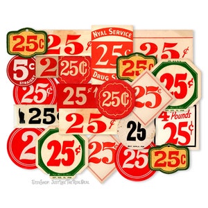 25 Cent Vintage Grocery Price Labels & Tags Paper Cuts, Printed ...