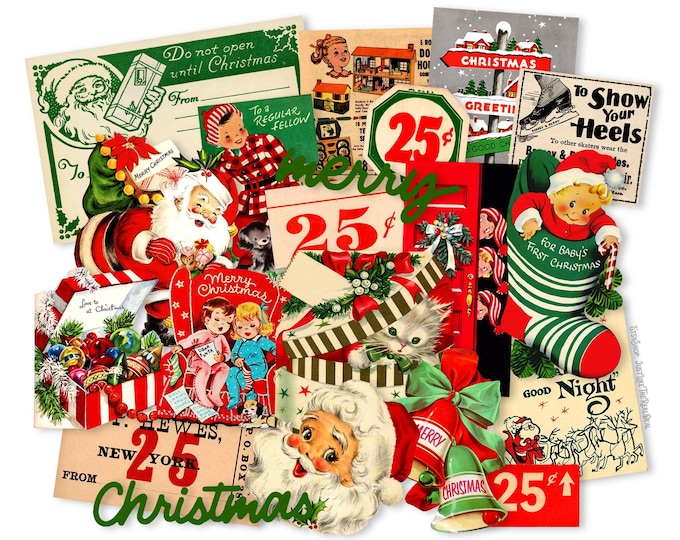 Vintage Christmas Paper Die Cuts, Printed Vintage Christmas Paper ...