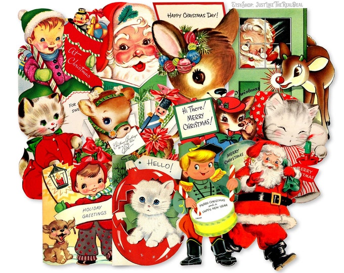 Vintage Christmas Paper Die Cuts, Printed Vintage Christmas Paper ...