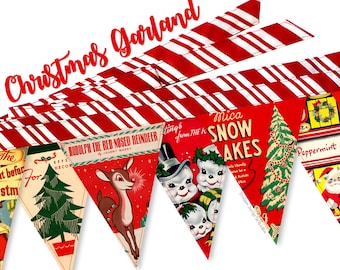 Vintage Christmas Pennant, Banner, Decorations, Peppermint Garland - Etsy