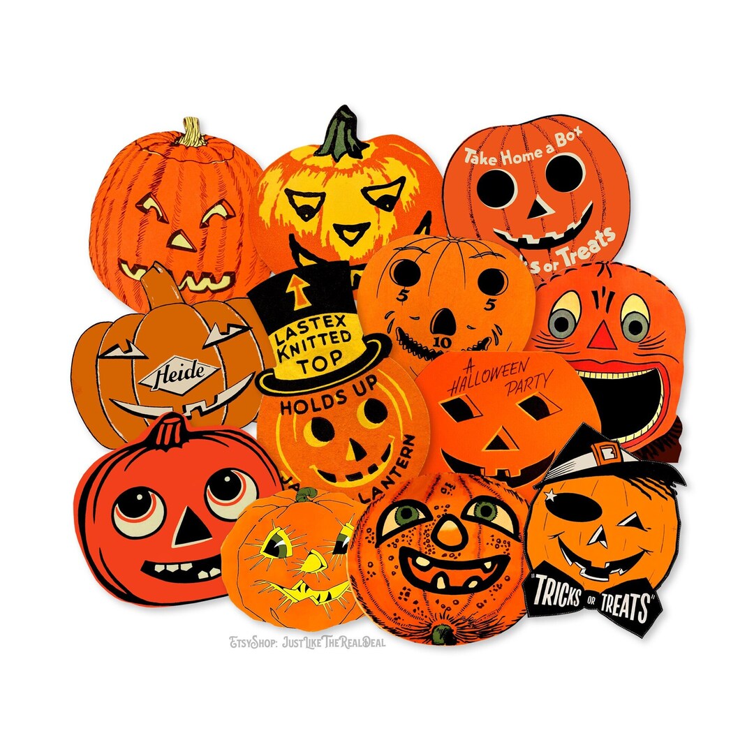 Vintage Halloween Pumpkin Paper Die Cuts, Printed Vintage Halloween ...