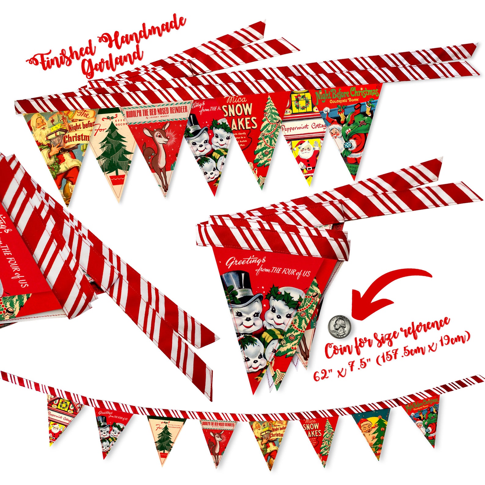 Vintage Christmas Pennant Banner Decorations Peppermint - Etsy