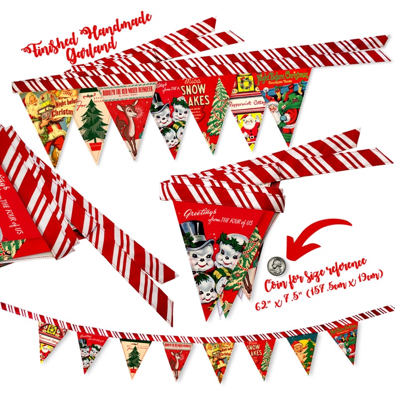 Vintage Christmas Pennant Banner Decorations Peppermint - Etsy