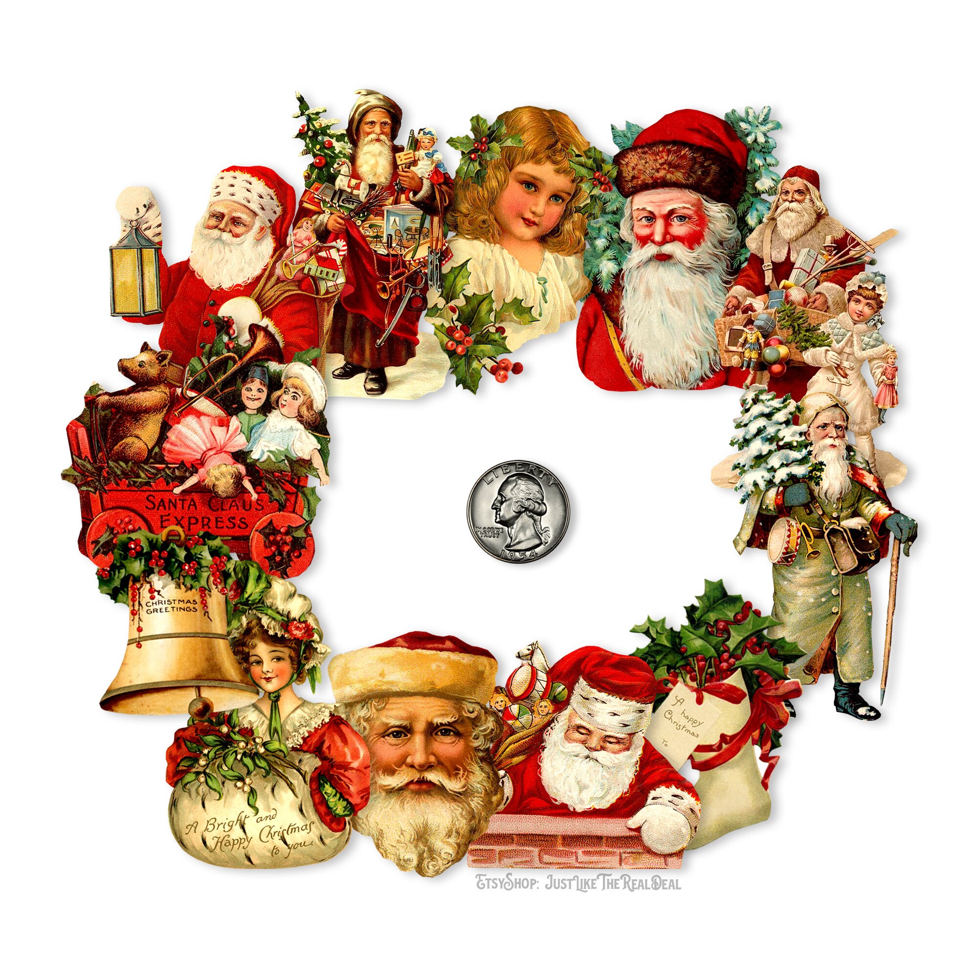 Victorian Christmas Paper Die Cuts, Printed Christmas Paper Decorations ...