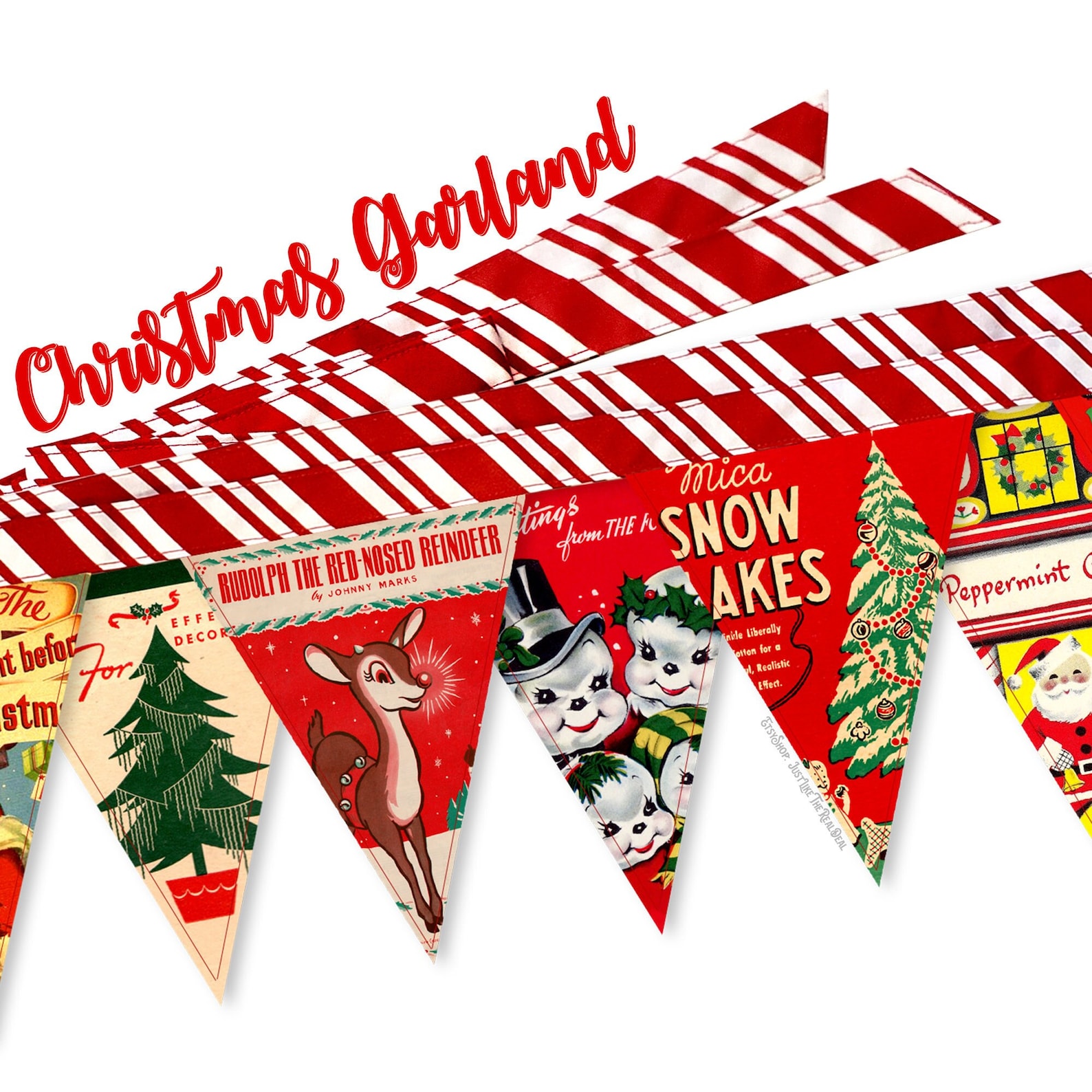 Vintage Christmas Pennant Banner Decorations Peppermint - Etsy