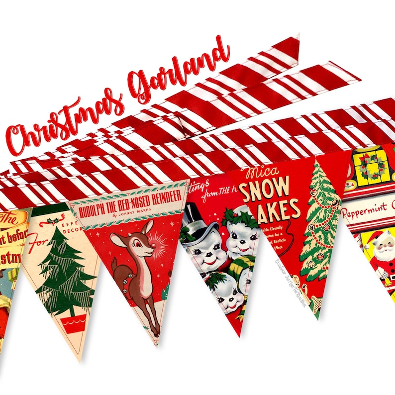 Vintage Christmas Pennant Banner Decorations Peppermint - Etsy