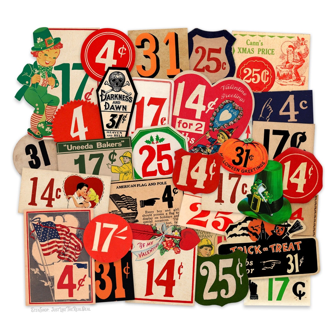 All Holidays Vintage Grocery Price Labels & Tags Paper Cuts, Printed ...