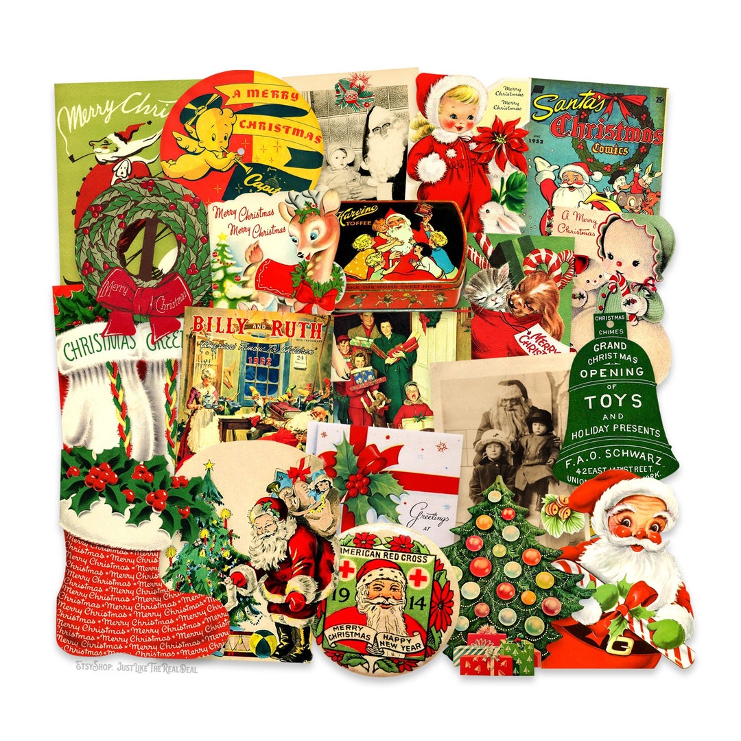 Vintage Christmas Paper Ephemera Die Cuts, Printed Vintage Christmas ...