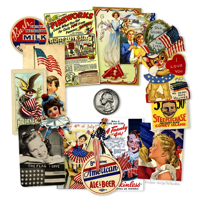 Vintage 4th of July Paper Die Cuts II, Printed Patriotic Paper ...