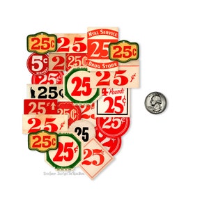 25 Cent Vintage Grocery Price Labels & Tags Paper Cuts, Printed ...