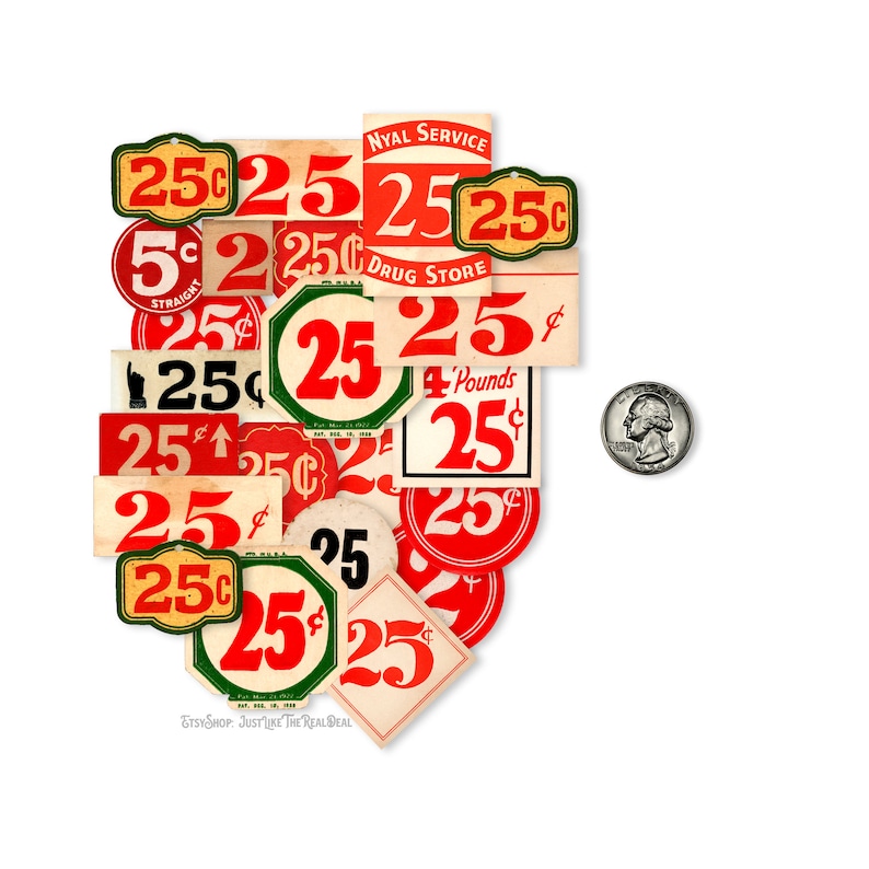 25 Cent Vintage Grocery Price Labels & Tags Paper Cuts, Printed ...