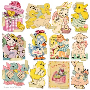 Vintage Easter Paper Cut Outs Assortment, Printed Easter Ephemera Tags ...