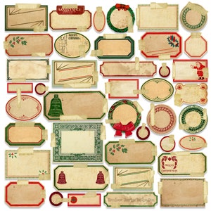 Vintage Christmas Blank Labels, Antique Red and Green Frame Aged Blank ...
