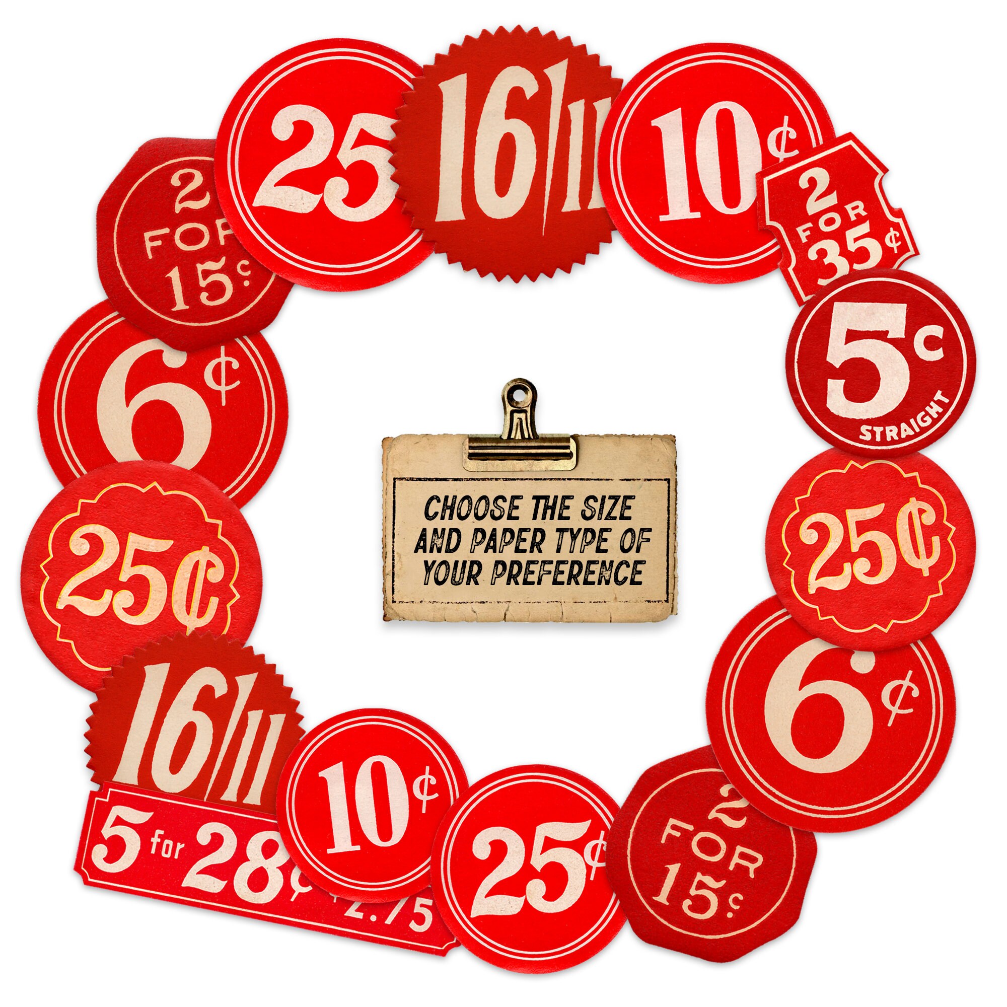 Vintage Red Price Tags Label Seals Paper Die Cuts 20 Piece High-quality ...