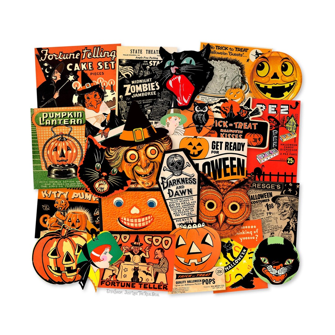 Vintage Halloween Paper Ephemera Die Cuts, Printed Vintage Halloween ...