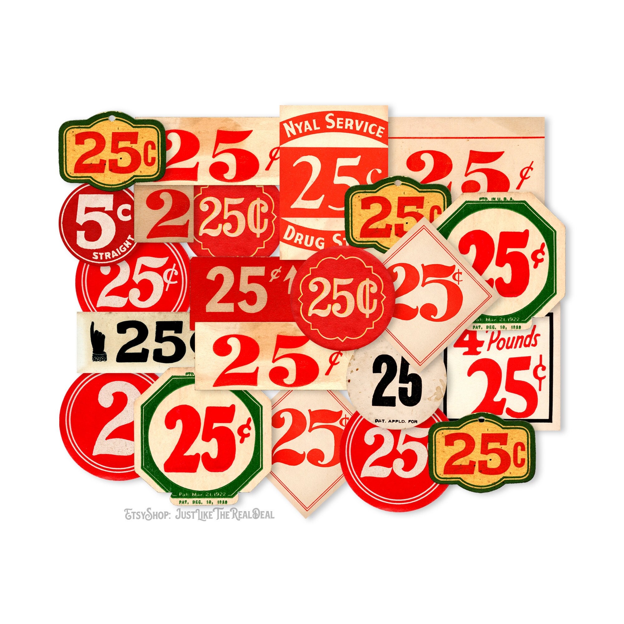 25 Cent Vintage Grocery Price Labels & Tags Paper Cuts, Printed ...