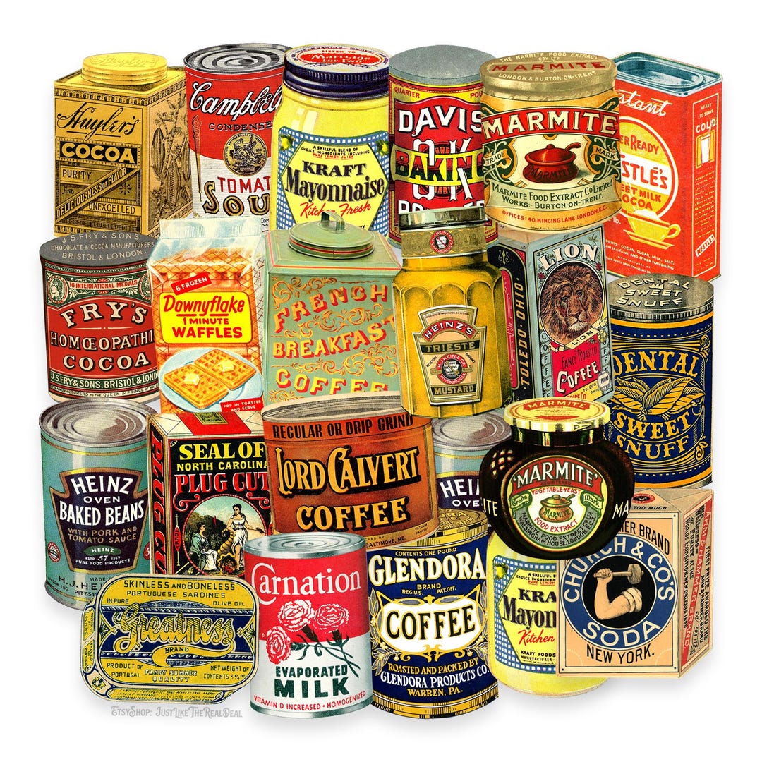 Vintage Products Cans & Boxes Groceries Packaging Die Cuts, Retro Paper ...