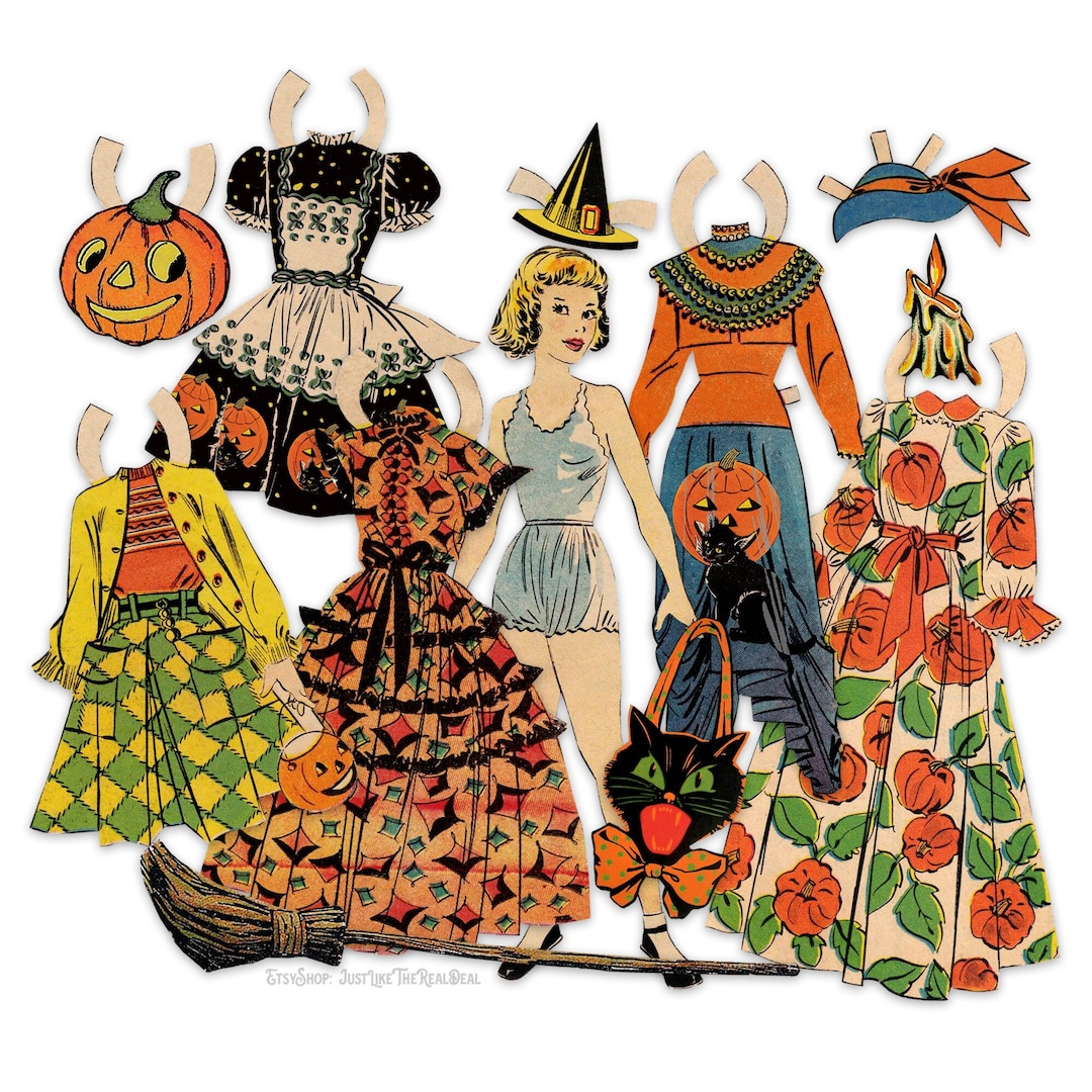 Vintage Halloween Paper Doll & Clothes, Vintage Halloween Paper Die ...
