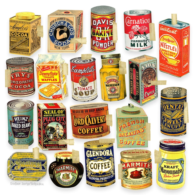Vintage Products Cans & Boxes Groceries Packaging Die Cuts, Retro Paper ...