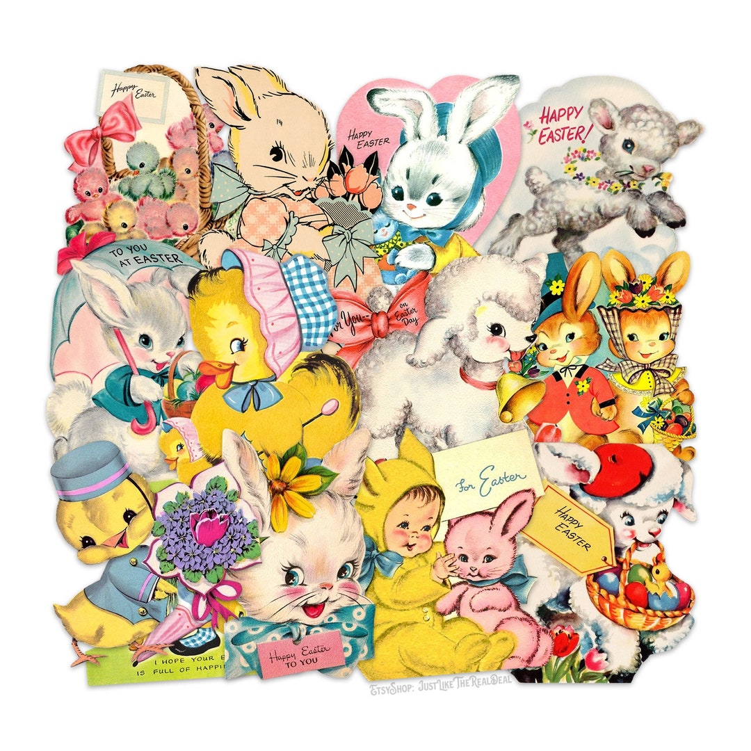 Vintage Easter Paper Cut Outs Assortment, Printed Easter Ephemera Tags ...