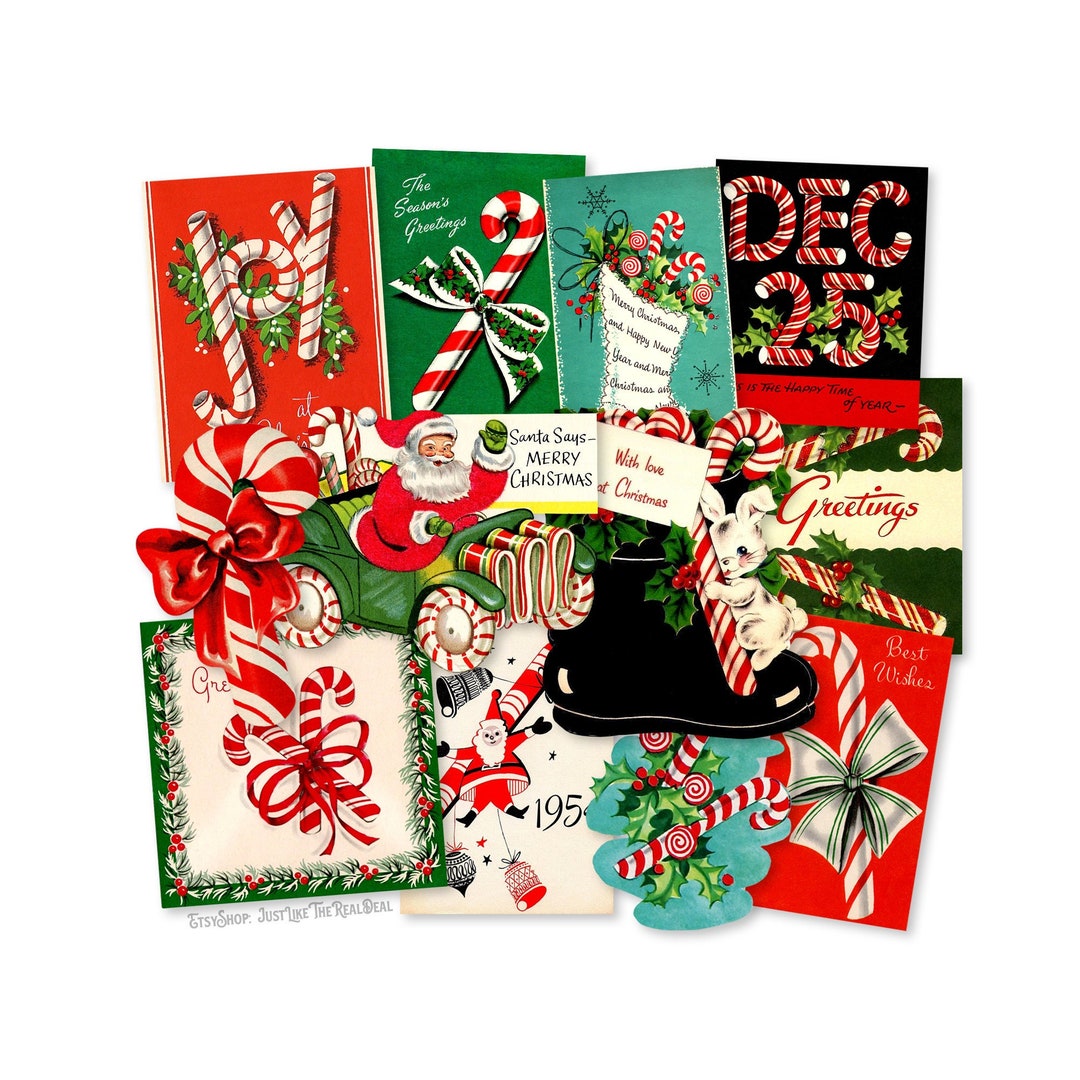 Vintage Candy Cane Paper Die Cuts, Christmas Paper Cut Outs Decorations ...