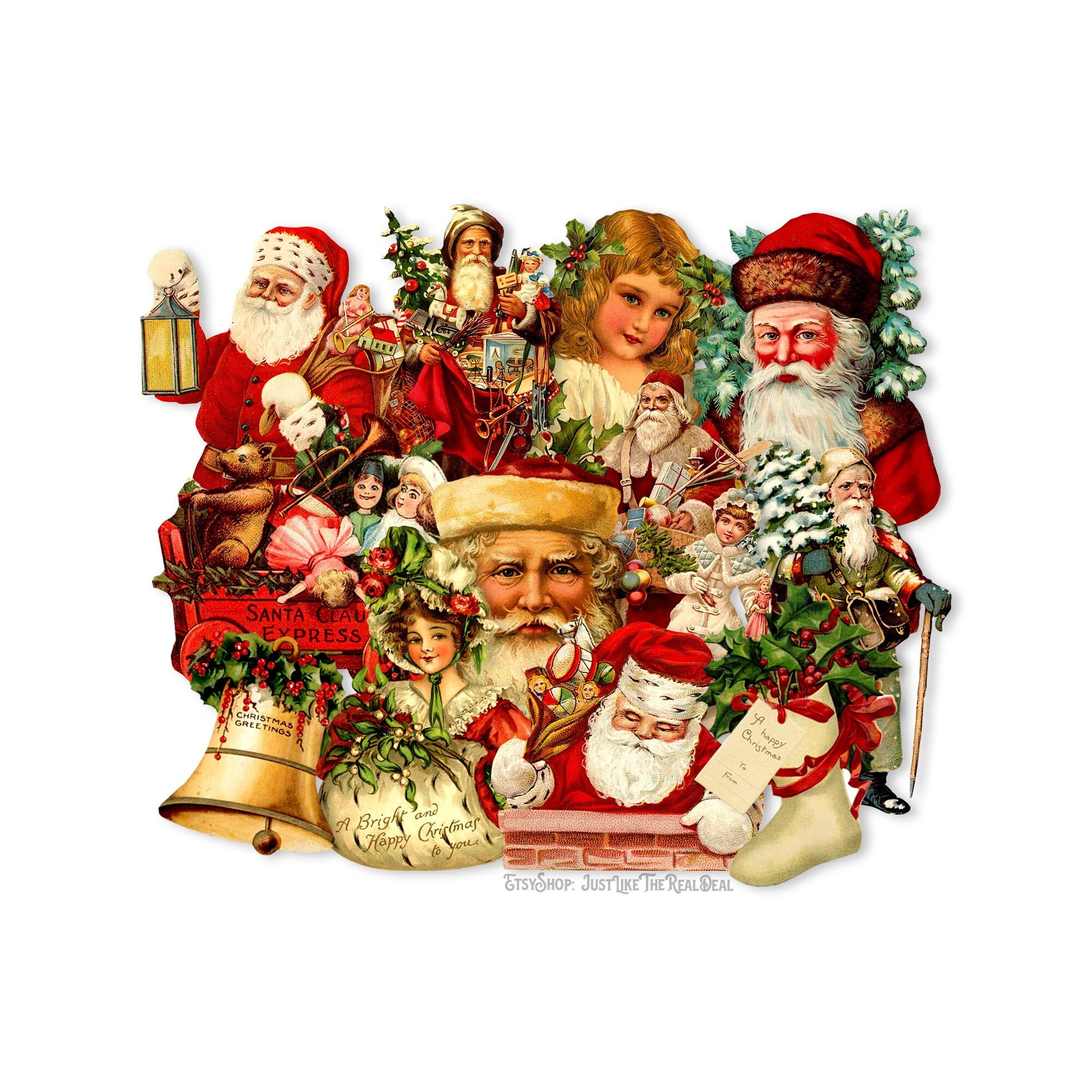 Victorian Christmas Paper Die Cuts, Printed Christmas Paper Decorations ...